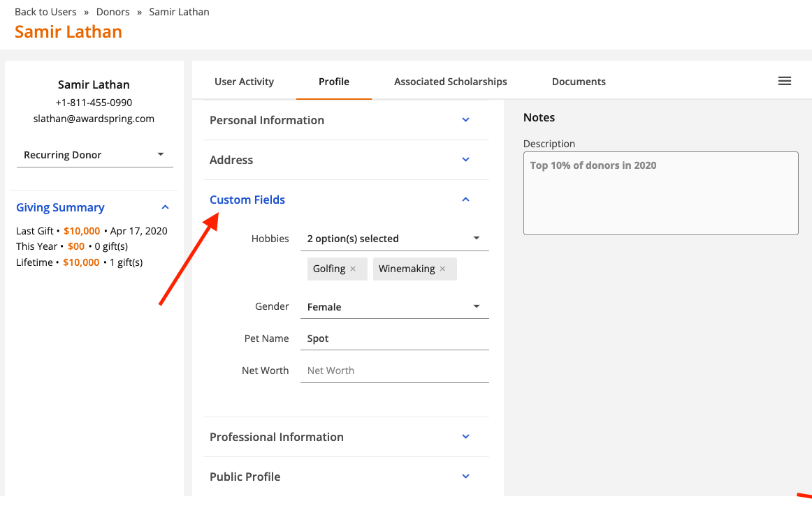 Donor Profiles: A Detailed Guide – AwardSpring Help Center